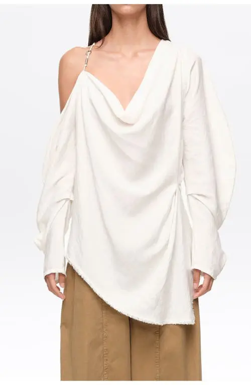 Bimba Y Lola Linen Off-shoulder Draped Top - Ivory