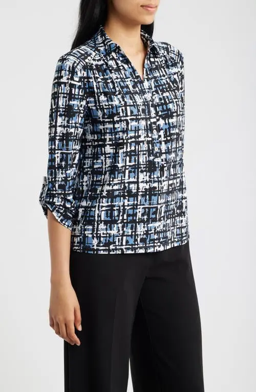 Anne Klein Print Roll-tabbed Button Front Shirt