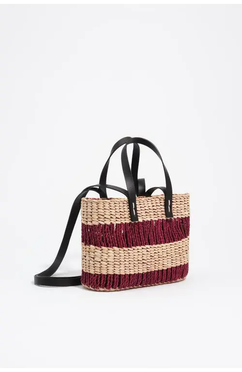 Bimba Y Lola Small Raffia Basket Bag - Burgundy