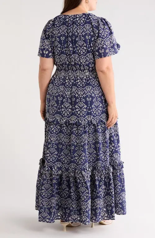 SUGARLIPS Viridiana Tiered Floral Eyelet Maxi Dress