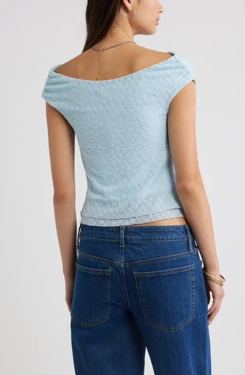 Bp. Off The Shoulder Lace Knit Top - Blue Skyride