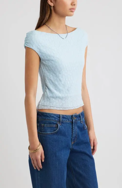 Bp. Off The Shoulder Lace Knit Top - Blue Skyride