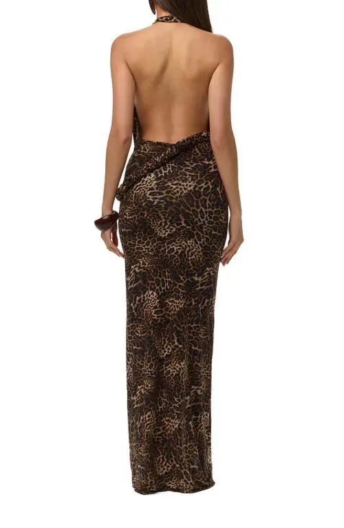 Naked Wardrobe Deep Plunge Leopard Print Maxi Dress