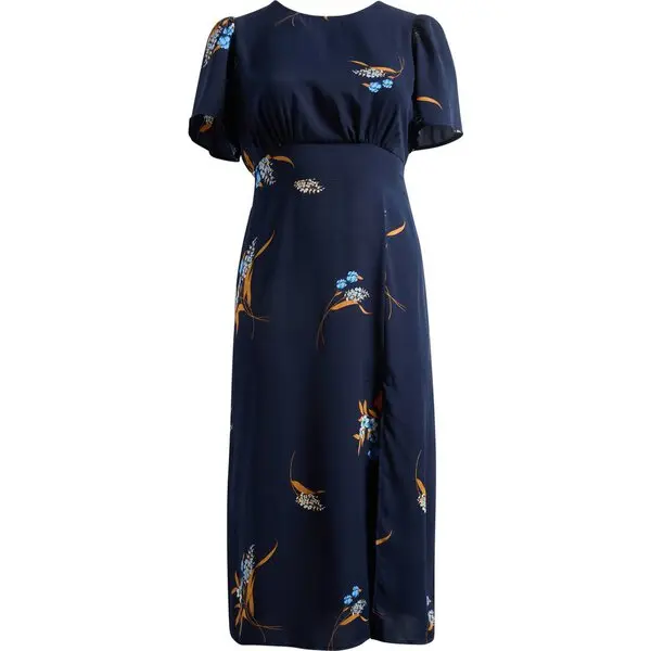 SUGARLIPS Dusk Bloom Floral Fit & Flare Midi Dress - Navy Multi