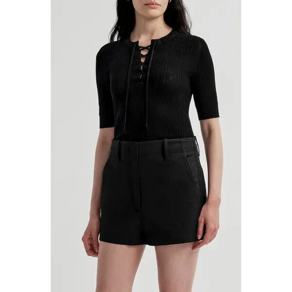 A.L.C. Fawn Lace-up Ribbed Top - Black