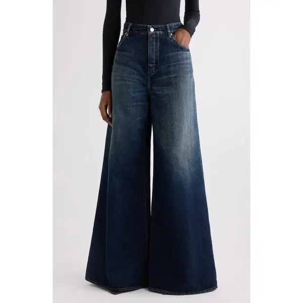 Alaïa High Waist Denim Palazzo Pants - Dock Blue