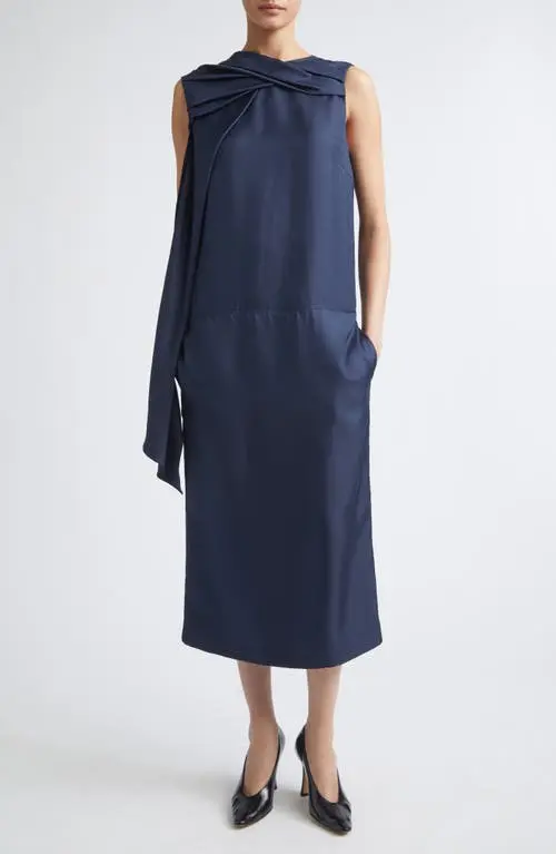Loulou De Saison Izia Draped Silk Twill Cape Dress - Navy