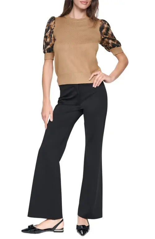 Dkny Print Twist Sleeve Mixed Media Sweater - Truffle
