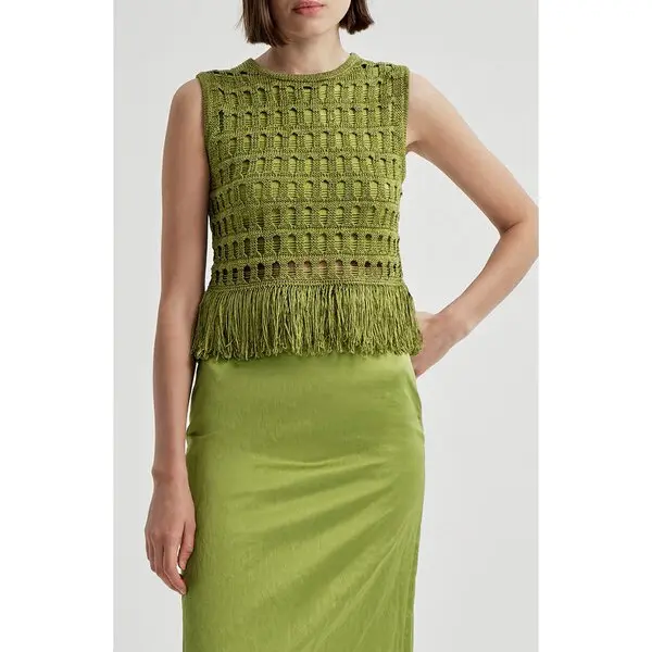A.L.C. Esme Sleeveless Open-stitched Top With Fringe