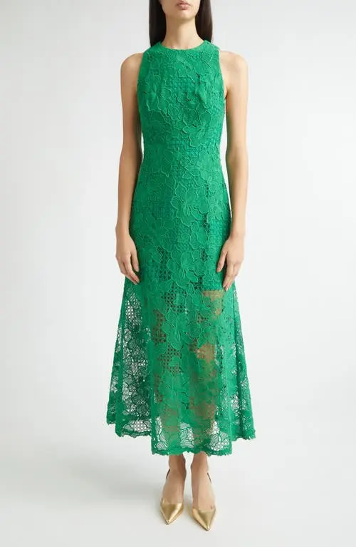 Lela Rose Lattice Guipure Lace Midi Dress - Fern