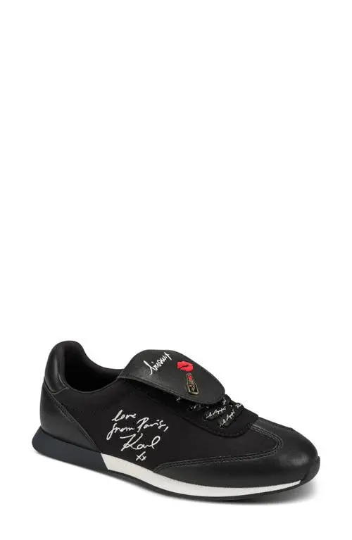 Karl Lagerfeld Paris Midwood Embroidered Lace-up Sneaker - Black