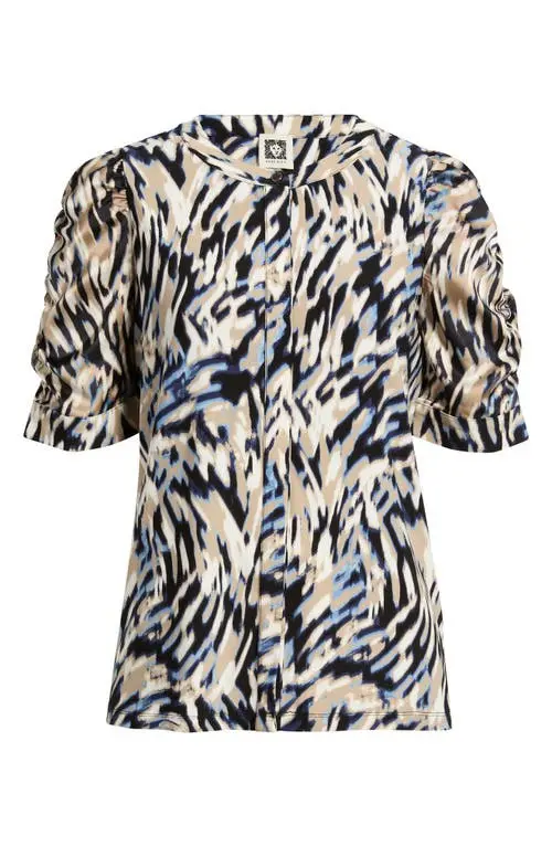Anne Klein Print Puff Sleeve Jersey Top