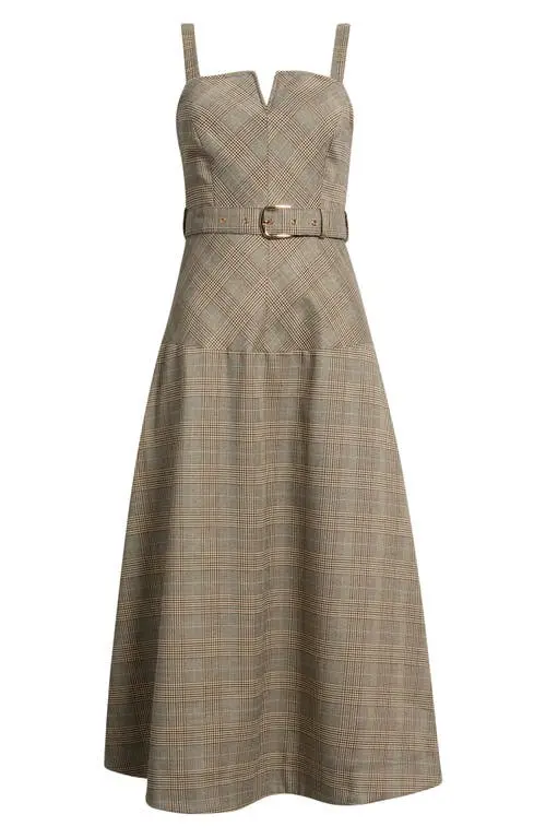 ZOE AND CLAIRE Sleeveless Plaid Belted Midi Dress