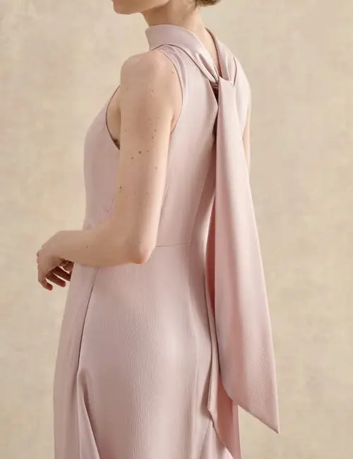 HOBBS LONDON Hammered Satin Maxi Dress With Neck Tie - Blushpink