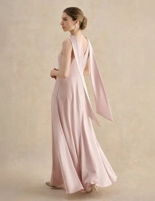 HOBBS LONDON Hammered Satin Maxi Dress With Neck Tie - Blushpink