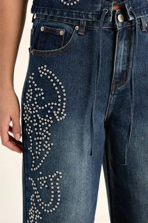 Nasty Gal Western Baggy Studded Denim Jeans