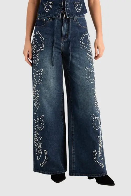 Nasty Gal Western Baggy Studded Denim Jeans