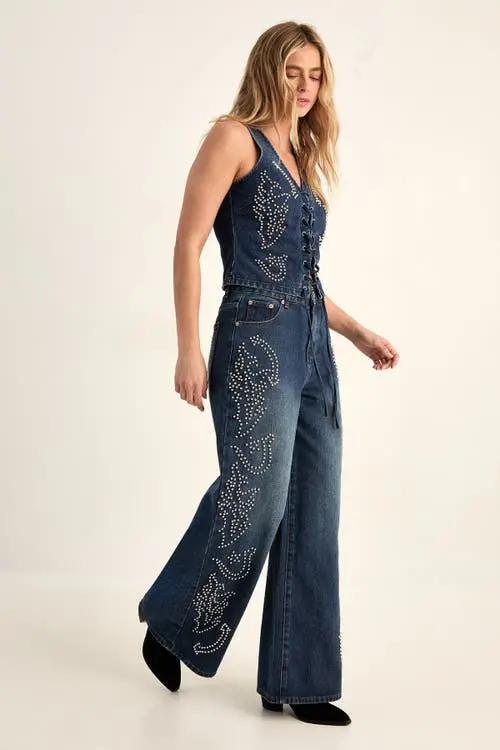 Nasty Gal Western Baggy Studded Denim Jeans