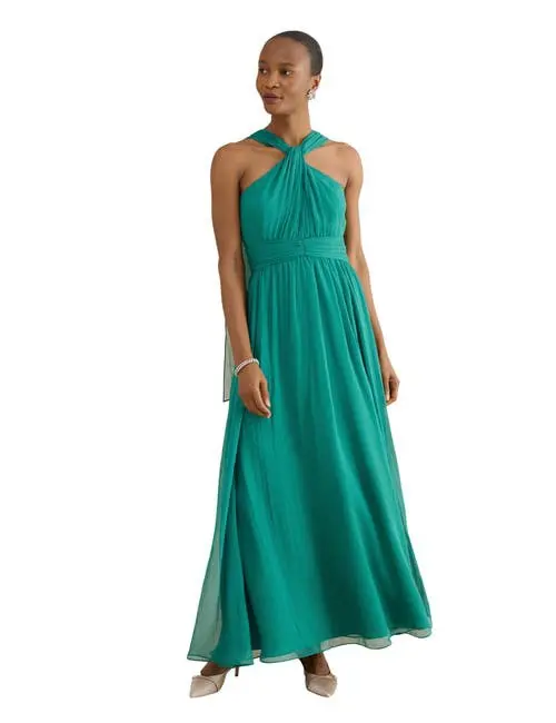 HOBBS LONDON Winona Maxi Dress With Tie Neck - Emeraldgreen