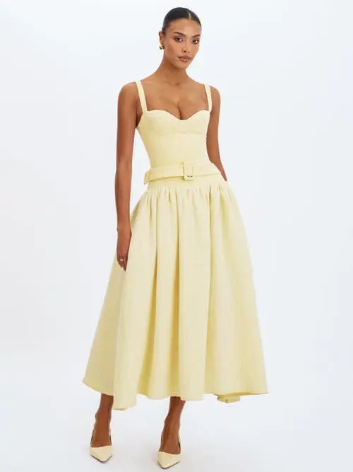 MISS CIRCLE NEW YORK Tiana Sweetheart Belted Midi Dress - Yellow
