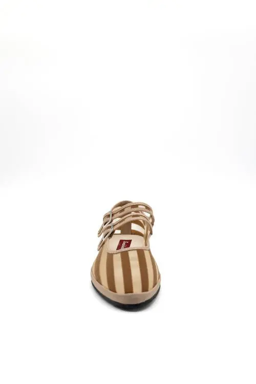 GONDOLINA SHOES Gondolina Lido Double Strap Mary Jane Flats In Striped Mesh