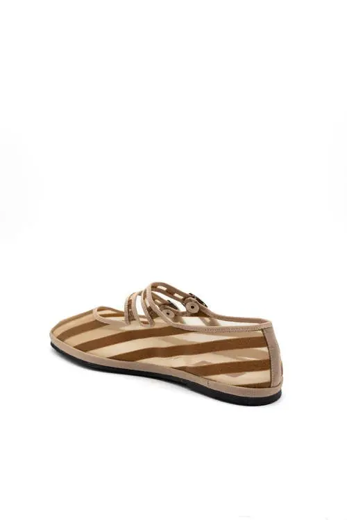 GONDOLINA SHOES Gondolina Lido Double Strap Mary Jane Flats In Striped Mesh