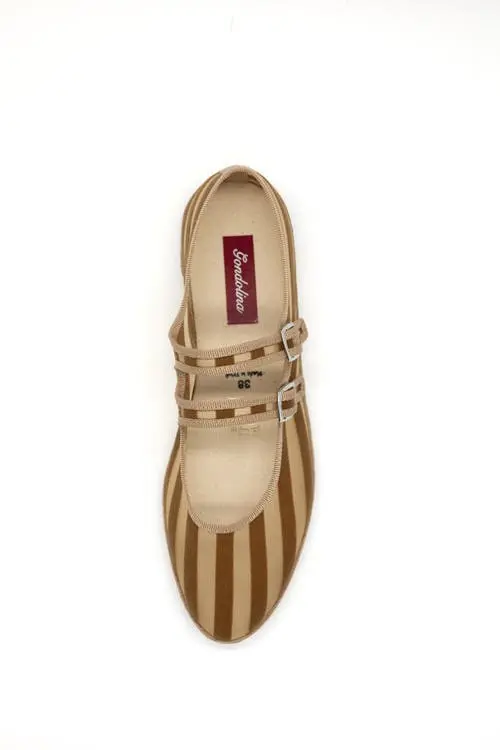 GONDOLINA SHOES Gondolina Lido Double Strap Mary Jane Flats In Striped Mesh