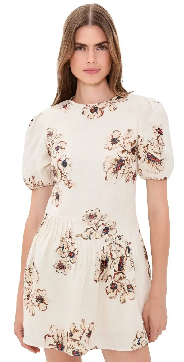 SIR. Freja Puff Sleeve Linen Mini Dress - Rosetta