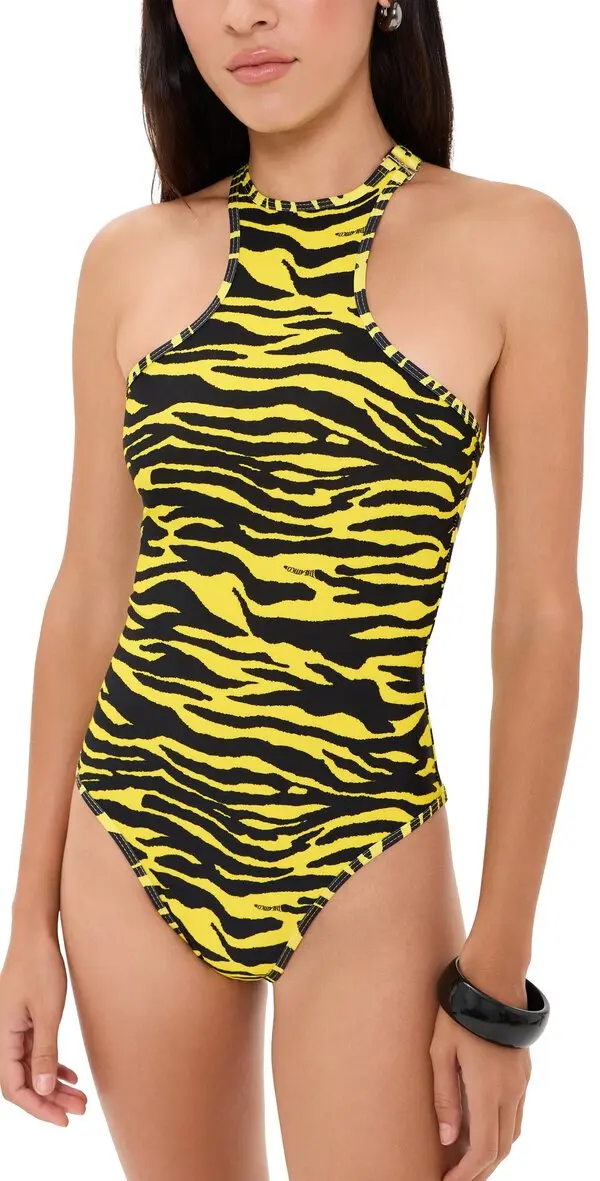 Attico Zebra-piece Swim Suit - Yellow/black