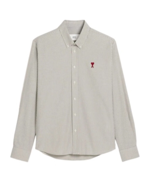 AMI Paris Striped Cotton Shirt - Gray