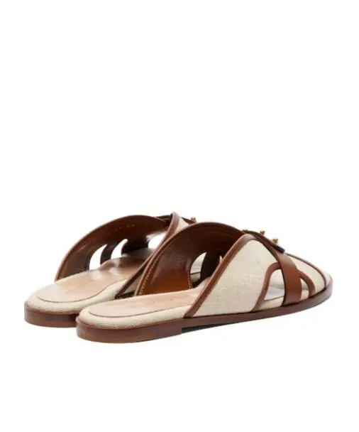 GIANVITO ROSSI Leather-trimmed Canvas Slides