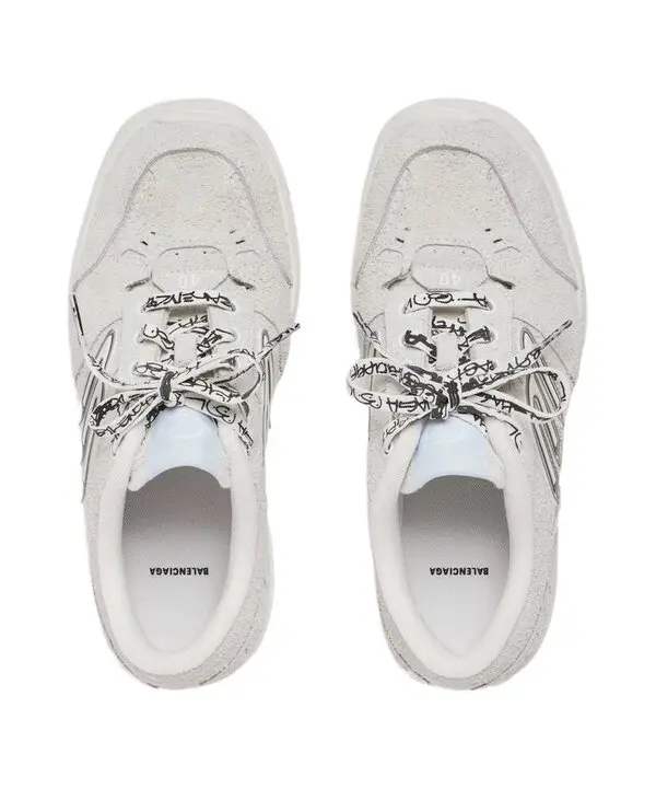 Balenciaga Hamptons Suede Sneaker In Off White/black