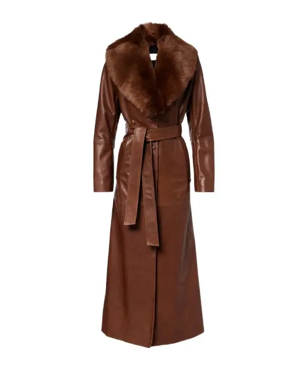 Nour Hammour Dakota Shearling-trimmed Leather Coat - Brown