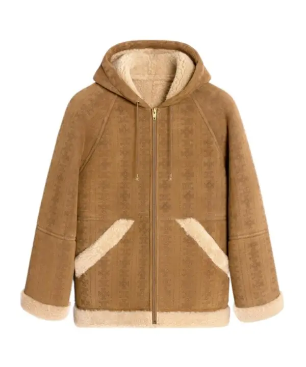 Celine Hooded Parka In Triomphe Curly Lambskin