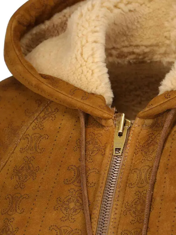 Celine Hooded Parka In Triomphe Curly Lambskin