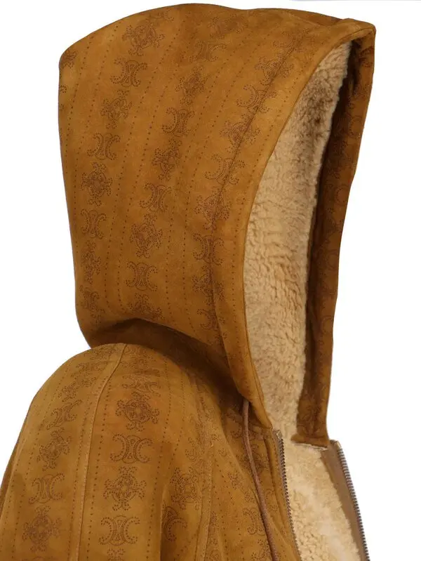 Celine Hooded Parka In Triomphe Curly Lambskin