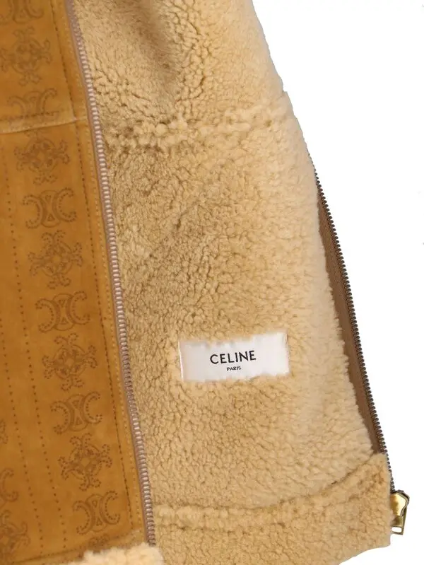 Celine Hooded Parka In Triomphe Curly Lambskin