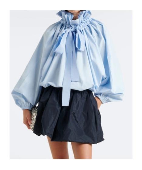 PATOU Bow Detail Cotton Poplin Blouse - Blue