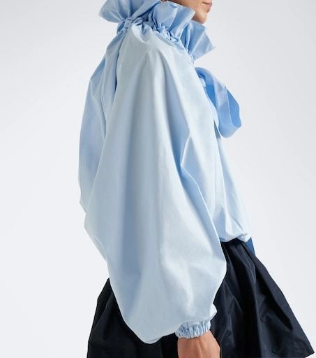 PATOU Bow Detail Cotton Poplin Blouse - Blue