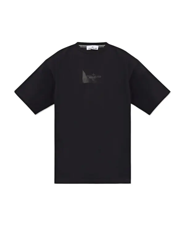 Stone Island Logo Printed Crewneck T-shirt - Black