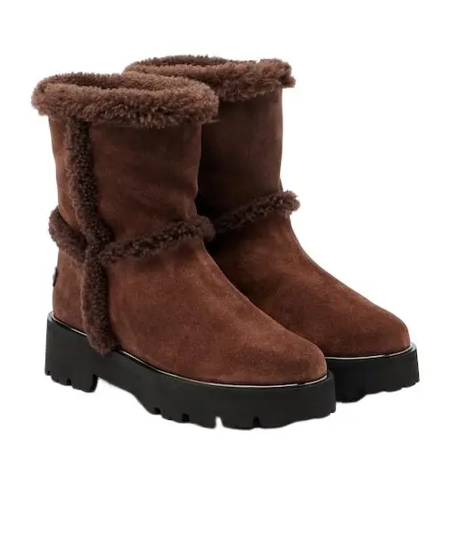 AQUAZZURA Shearling-trimmed Suede Ankle Boots