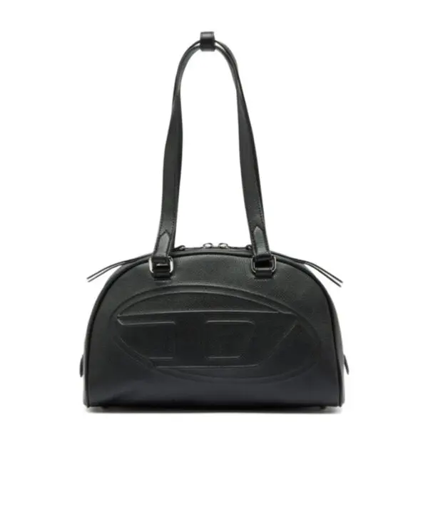 DIESEL® 1dr Dome Leather Boston Bag With Embossed Logo - Black