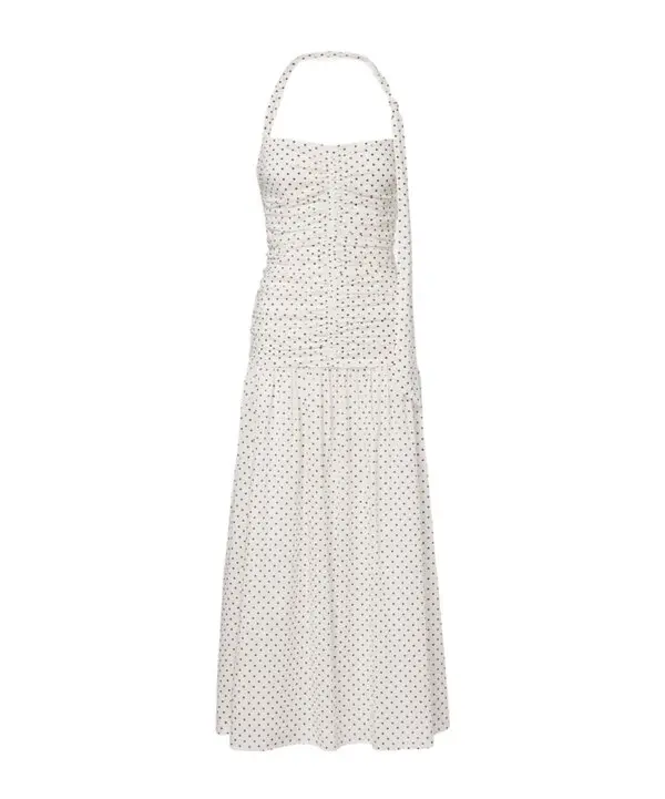 Posse Edie Polka-dot Halterneck Midi Dress - White