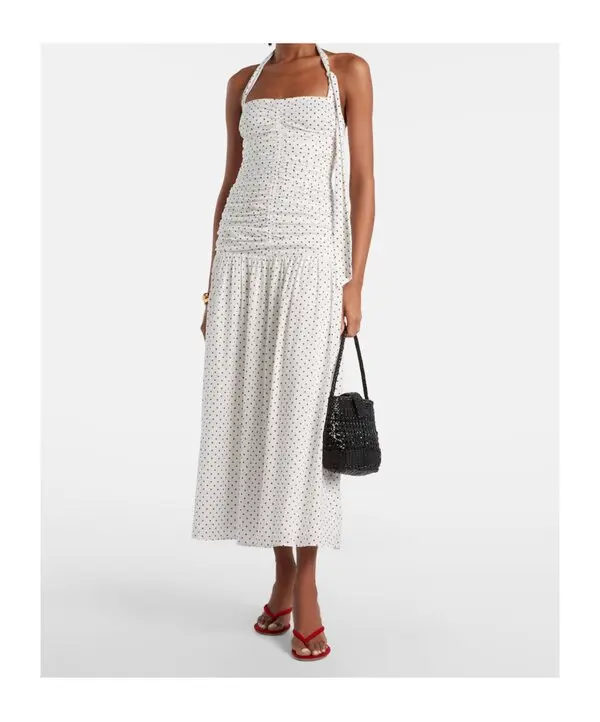 Posse Edie Polka-dot Halterneck Midi Dress - White