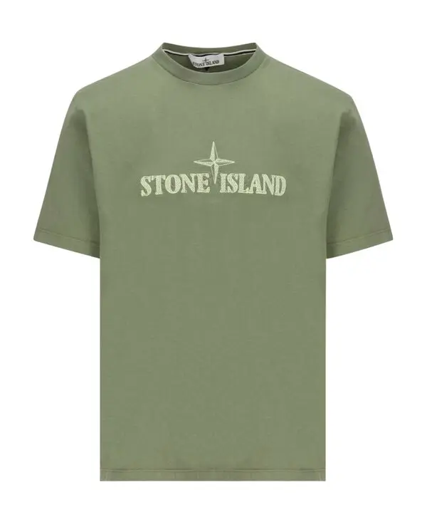 Stone Island Logo-embroidered Cotton T-shirt - Sage