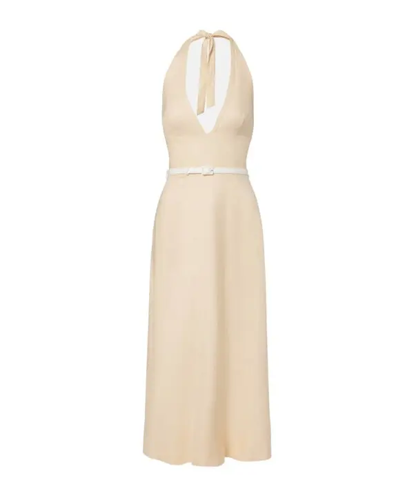 Posse Pamela Halterneck Linen Midi Dress - Nude