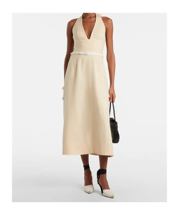 Posse Pamela Halterneck Linen Midi Dress - Nude
