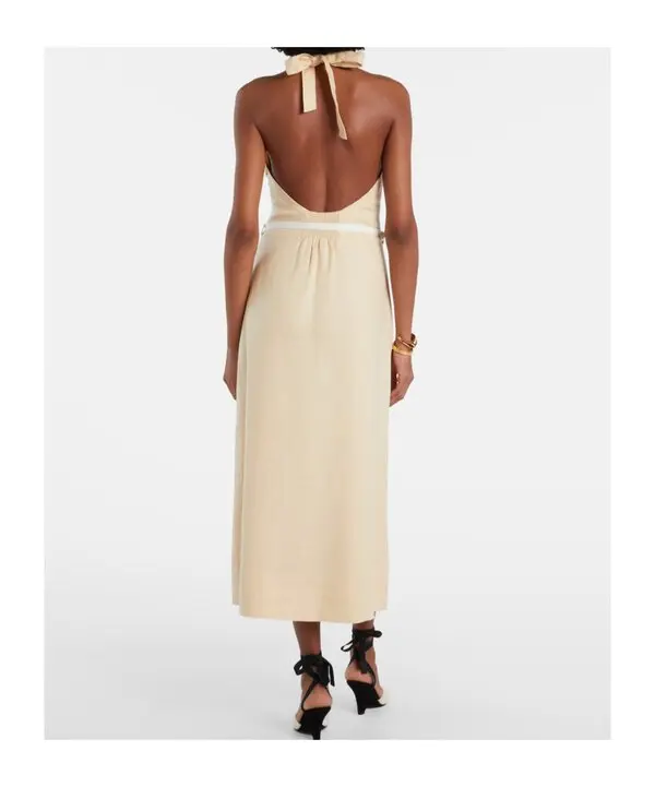 Posse Pamela Halterneck Linen Midi Dress - Nude