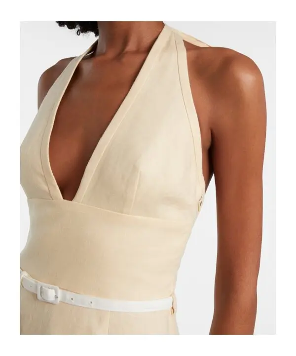 Posse Pamela Halterneck Linen Midi Dress - Nude