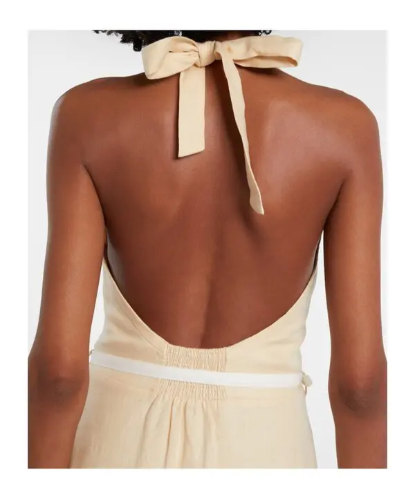 Posse Pamela Halterneck Linen Midi Dress - Nude